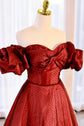 Burgundy Satin Tulle Long Prom Dress, Off the Shoulder Evening Dress ...